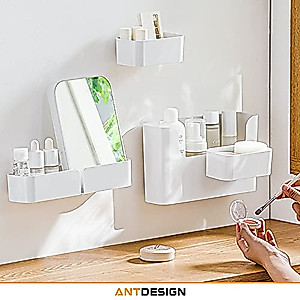 AntDesign Adhesive Shelf Wall Mounted Shelf, Stick on Shelf,Non-Drilling Adhesive Bathroom Organizer, Stick on Shelf for Home Decor/Kitchen/Bathroom Storage (White)