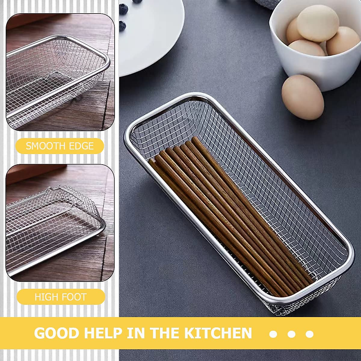 DOERDO Stainless Steel Utensil Holder Dish Drying Silverware Cutlery Basket for Kitchen Dining Picnics 12"x4.9"x2.2", Silver