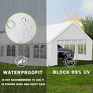 ECOLINEAR Carport, 20'x26' Heavy Duty Carport, Party Tent with Roll-up Ventilated Windows, Removable Sidewalls & Doors, Car Port Canopy Tent with All-Season Tarp for Car, Truck, Party, White