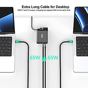 130W USB C Fast Foldable Wall Desktop Charger,100W PD PPS 4-Port GaN II USB C Fast Charging Station with Extent AC Cable Desktop Travel Power Adapter for MacBook, Laptop,iPad,iPhone 14 13,Samsung