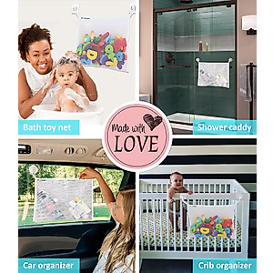 Bath Toy Net 18”x16” - Kids Bath Tub Toy Holder, Mesh Bag for Bath Toys, Baby Bathtub Toy Storage Organizer, Large Bathroom Bucket Bin - Toddler Shower Caddy Hanging Basket + 2 Suction Cups & 2 Hooks