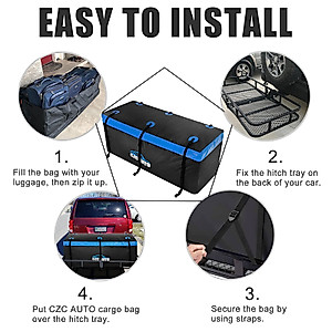 CZC AUTO Hitch Cargo Carrier Bag, 20 cu. ft Waterproof/Rainproof/Weatherproof Cargo Traveling Bag for Car Truck SUV Vans' Hitch Trays and Hitch Baskets, Safe Steady Durable Soft (Blue)
