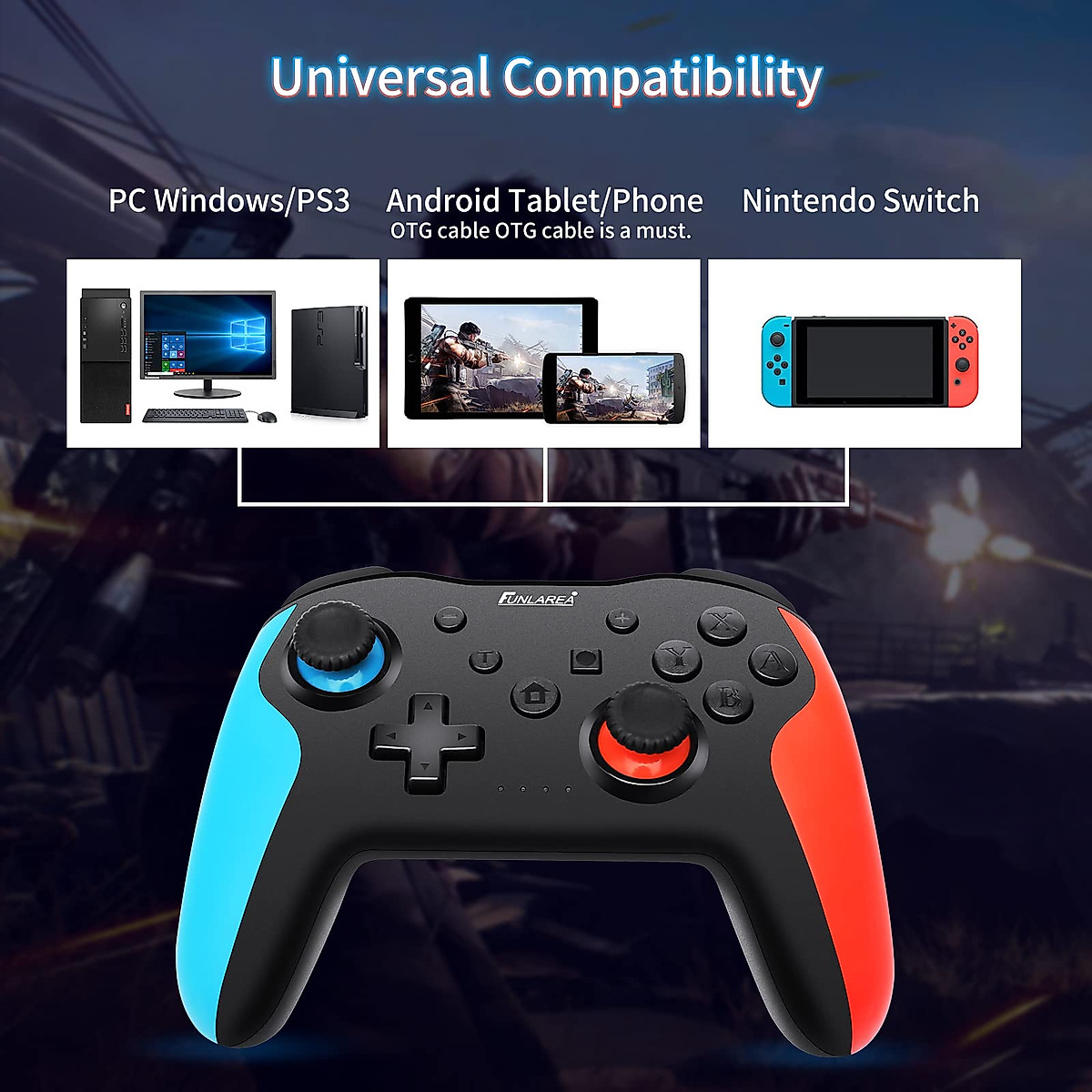 funlarea Wireless Pro Switch Controller for Nintendo Switch, Compatible with Switch Support Amibo, Wakeup, Screenshot and Vibration Functions
