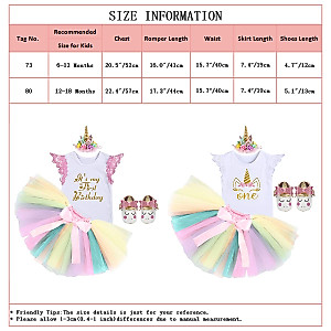 FMYFWY Baby Girls Unicorn Cake Smash 1st Birthday Princess Outfits Cotton Romper Rainbow Tutu Skirt Unicorn Headband Shoes White L