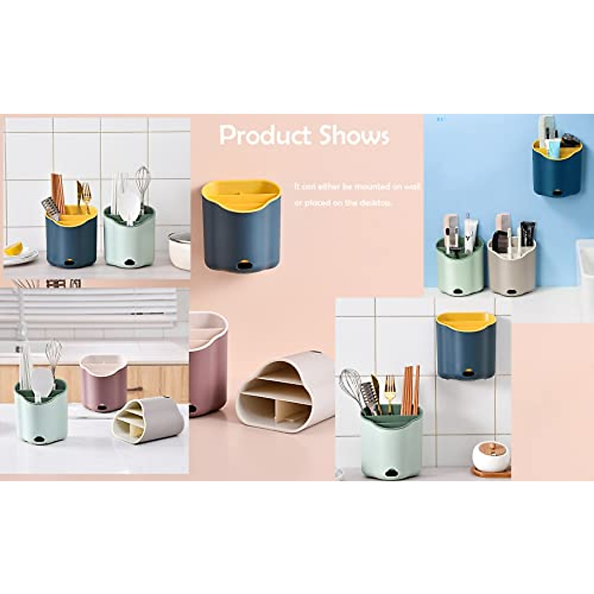 Synoigge Bathroom Shelf Organizer Wall Mounted Kitchen Utensil Holder Floating Shelves Self Adhesive Makeup Brush Holder Plastic Storage Organizer Bins for Kitchen, Bathroom, Countertop (Blue)