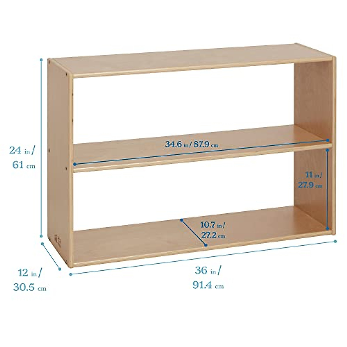 ECR4Kids Streamline 2-Shelf Storage Cabinet, 24in High, Double-Sided Display, Natural