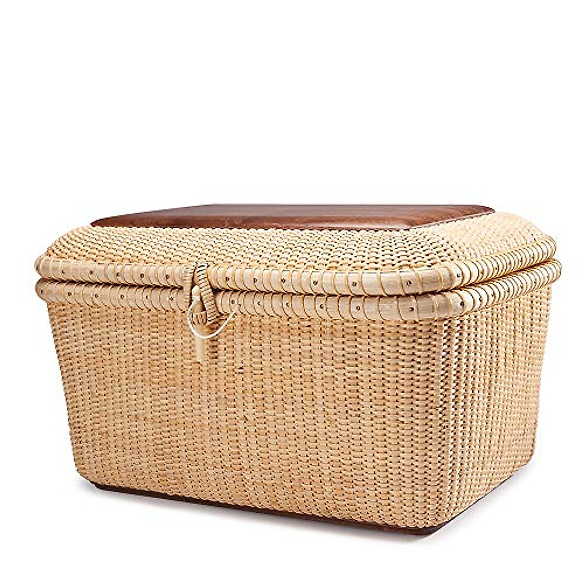 Teng Tian Nantucket baskets Rectangular Handwoven rattan Storage Basket Set with Lid for Shelves and Home Organizer Bins (L)