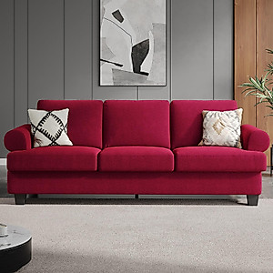 COPIAE 91 Inch Lawson Sofa with Extra Deep Seats Oversize, 3-Seat Sofa Couch, Couches for Living Room, Mid-Century Modern, Apartment Lounge, Red Sofas for Living Room