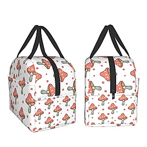 Ucsaxue Retro Cute Mushroom Lunch Bag Small Insulated Lunch Box with Front Pocket Kawaii Lunch Bags for Girls Boys Freezable Bento Box Women Men Lunch Boxes