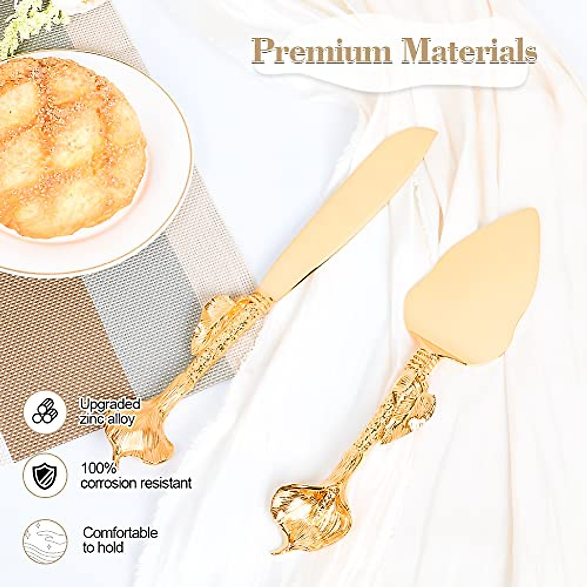 TUKDAK Cake Cutting Set for Wedding, Personalized Gold Cake Knife and Server Set, Custom Cake Serving Set, Engraved Pastry Pie Server Cake Pizza Cutter, Birthday Bridal Gift (F-Rustic)