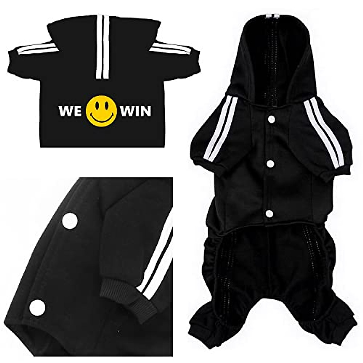 Pet Cat Dog Cute Outfit Clothes Hoodie Jumpsuit Tracksuit Jacket Winter Sweater 4-Legs Style Black for Puppy Small to Medium Dogs Boy and Girl (Small)