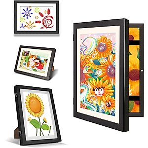 RIOFLY Kids Art Frames,9.5x13 Front Opening Artwork Frames Changeable Picture Display for DIN, Holds 50 Pcs, for 3D Picture,A4 Art-Work,Crafts,Children Drawing,Hanging Art,Portfolio Storage-Black