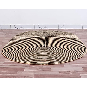 PATEL EXPORTS Natural Jute Rug, Bohemian Area Rug, Boho Décor Indoor Outdoor Rug, Handwoven Hallway Runner Rug for Entryway (Beige & Black, 4x6)