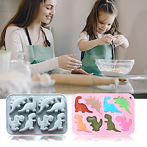2 Pack Cute Dinosaur Silicone Molds 3D Dinosaur Themed Baking Mould Tray DIY Baking Tool for Chocolate Cake Dessert Candy Mousse Pastry Handmade Soap Cupcake Topper