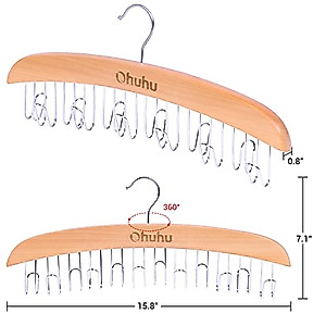 Belt Hanger Organizer for Closet, Ohuhu Wooden 12 Hooks Belt Rack Tie Holder for Storage, 360 Degree Rotating Belt Display Space Saver for Men Women Belt Tie Scarf Tank Top Accessories