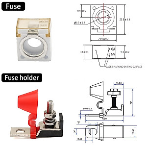 AUCELI Terminal Fuse Block Kit, 250A 58V DC Maximum, Single Stud 5/16" (M8) Compact Marine Rated Battery Fuse and Waterproof Terminal Mount Fuse Block Combo Pack Replacement for Boat Truck RV