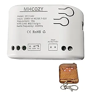 MHCOZY Updated WiFi Wireless Smart Switch Inching Self-Locking Relay Module,Set Inching Time from 0.5 Second to 1 Hour,be Applied to Access Control,DIY WiFi Garage Door Opener (7-32V with 433Mhz RF)