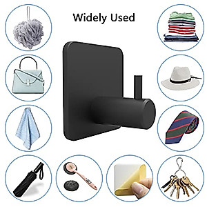 PMMASTO Adhesive Hooks Heavy Duty Stick on Wall Waterproof Aluminum Towel Hooks Door Hooks Adhesive Towel Hooks Adhesive Holders for Hanging Hat Towel Coat Robe Clothes Bathroom Bedroom 6PC (Black)