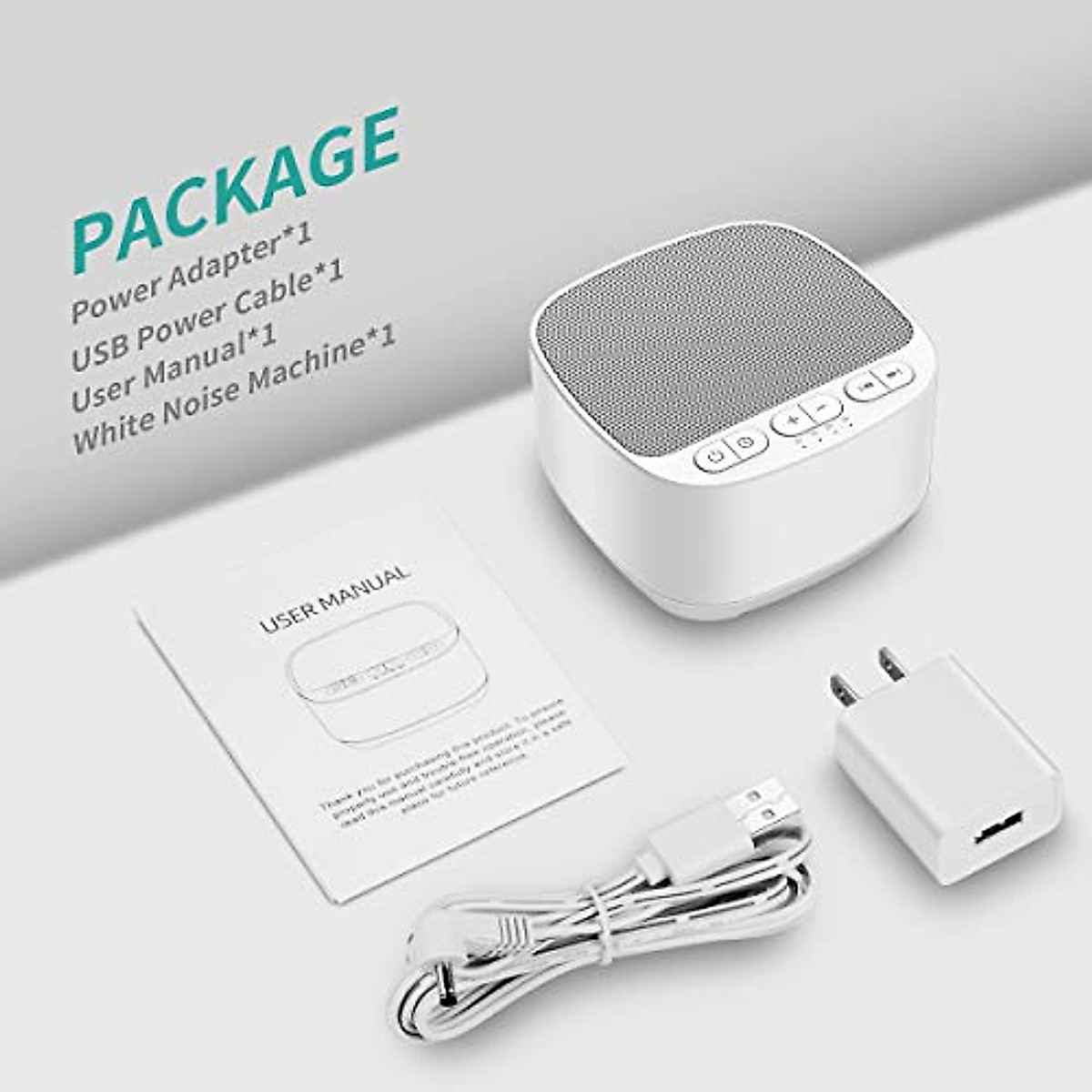 Magicteam Sleep Sound White Noise Machine with Natural Soothing Sounds and Memory Function 32 Levels of Volume Powered by AC or USB and Sleep Timer Sound Therapy for Baby Kids Adults (B-White)