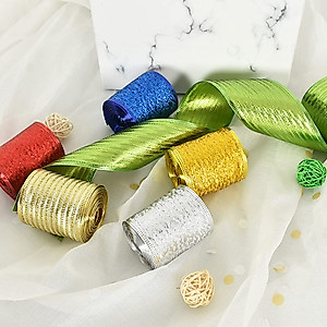 TONIFUL Christmas Ribbon Bright Champagne Gold Wired Edged Ribbons Roll Sparking Metallic Glitter Ribbon 2-1/2 Inch Wide for Xmas Tree Decorations Wreath DIY Crafts Bows Tree Gift Wrapping（6.5 Yards）