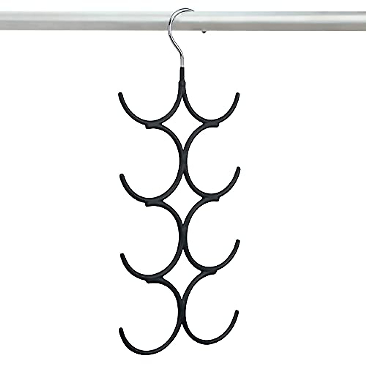 Yizhi Scarf Hanger Organizer Holder, No Snag Belt Rack Tie Hanger Sturdy 8 Hook Space Saving Closet Accessory Organizer for Scarves, Ties, Belts, Shawls, Pashminas and Jewelry (1, Black)