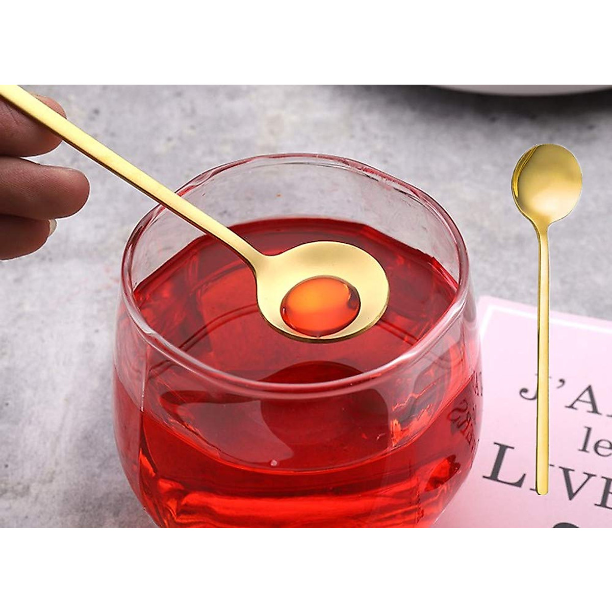 Accfore 10 Pack Espresso Spoons,Gold Plated Stainless Steel Mini Teaspoons Set for Coffee Sugar Dessert Cake Ice Cream Soup Antipasto Cappuccino,5.3 Inch