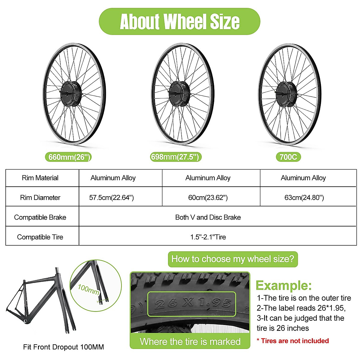 BAFANG 48V 500W Front Hub Motor Electric Bike Conversion Kit for 26 inch Wheel Drive Engine with DM03 LCD Display Without Battery and Charger