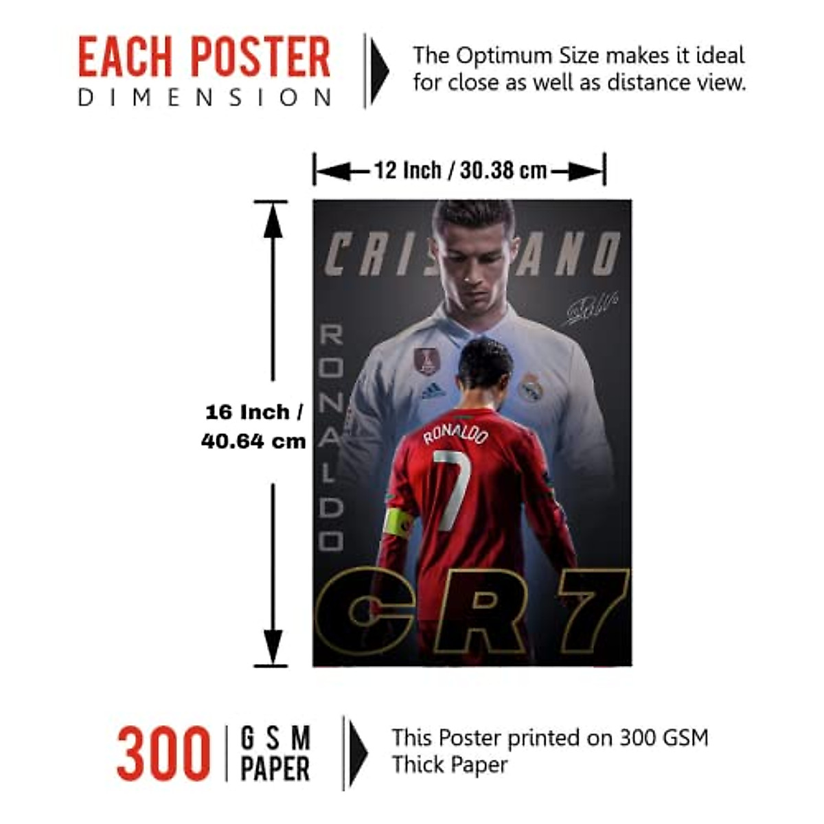 CR7 Cristiano Ronaldo Poster for Wall Art Signed Football Soccer Wall Mount - 12 x16 Inch (LAMINATED)