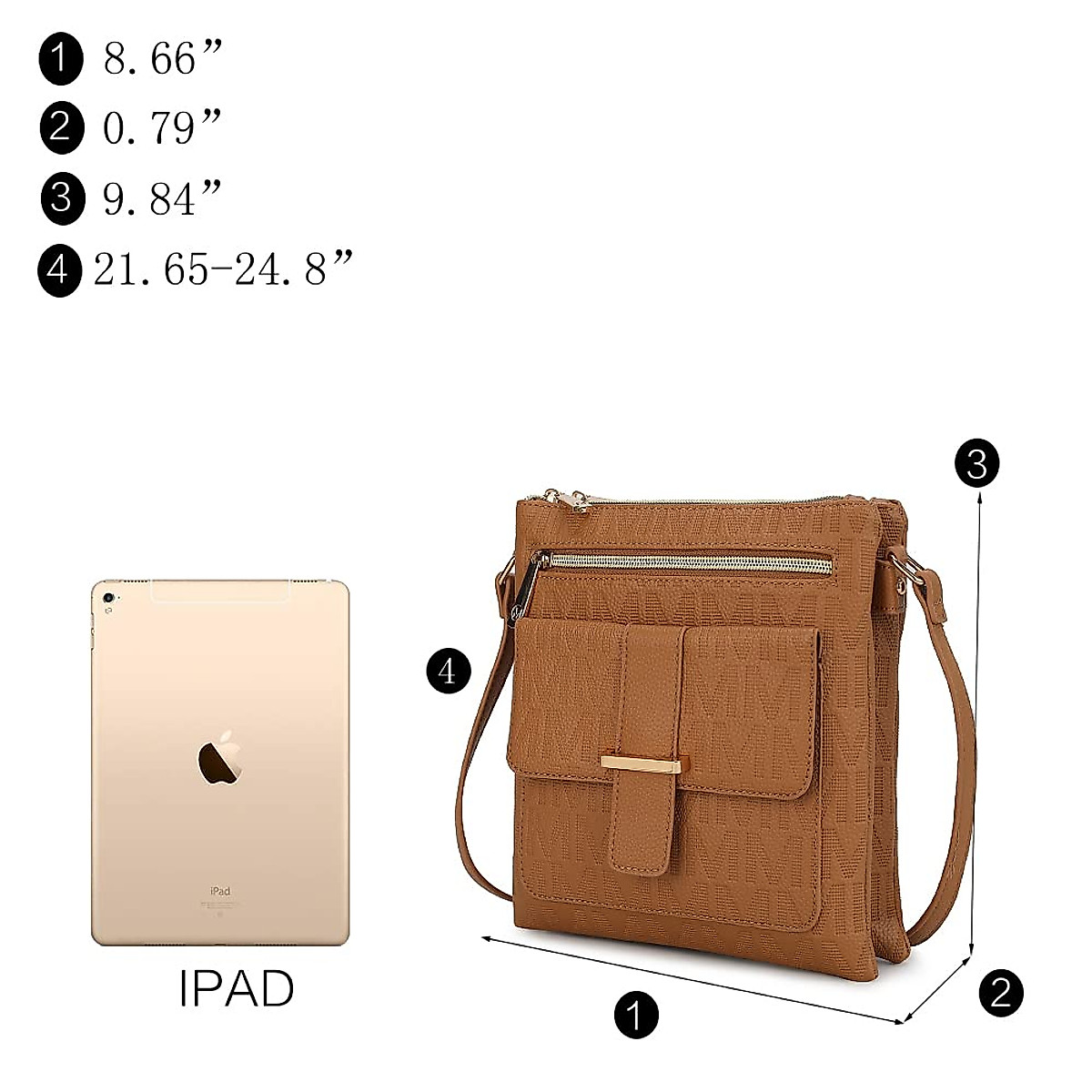 MKF Crossbody Bag for Women – PU Leather Pocketbook Handbag Triple Compartment Messenger Purse – Shoulder Strap