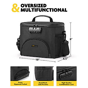 SafeDelux Insulated Lunch Bag with Combination Lock - Durable, Leakproof, Large Cooler Bag with Adjustable Shoulder Strap for Men Women (Black)