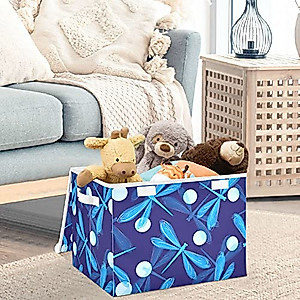 CaTaKu Cute Blue Dragonfly Storage Bins with Lids and Handles, Fabric Large Storage Container Cube Basket with Lid Decorative Storage Boxes for Organizing Clothes