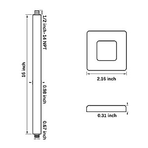 HEGII Shower Arm 16 Inch,Ceiling Mount with Square Flange, Stainless Steel,Matte Black