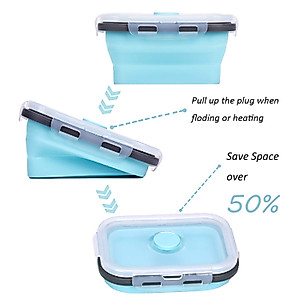 KUON Collapsible Silicone Food Storage Containers with Airtight Lids, Set of 4 Stacking Container, Microwave and Freezer and Dishwasher Safe, with Vent Valve, BPA Free (350ml and 500ml)