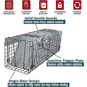 Large Humane Rat Trap Humane Catch and Release Indoor / Outdoor, 24inch Humane Mouse Traps, Reusable Garden Rat Rabbit Trap Mouse Cage Trap for Squirrel, Raccoon, Mole, Gopher, with Handle Protector
