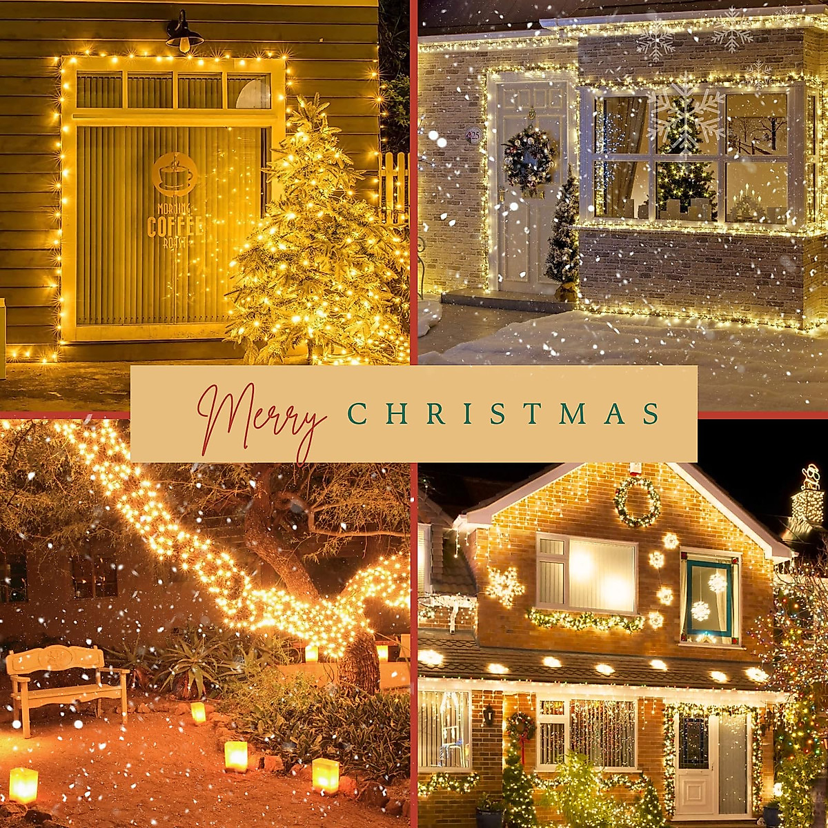 OZS Connectable Outdoor String Lights Waterproof, 2Pack 164ft 400 LED Christmas Tree Lights, 8 Modes Green Wire String Lights for Holiday Party Christmas Decorations, Warm White