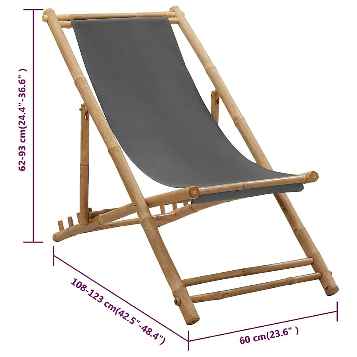 Deck Chair Bamboo and Canvas Dark Gray Embrace The Outdoor Relaxation Create Your Patio Paradise