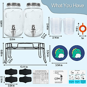 2-Pack 1 Gallon Glass Laundry Detergent Dispenser Set with Bamboo Lids and Stand - Liquid Soap and Fabric Softener Dispensers with Spigots, Cups, Labels and Mats, Laundry Room Organization and Storage