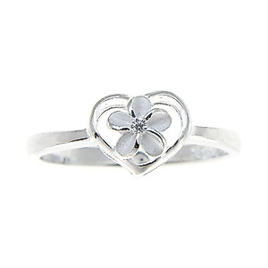 Arthur's Jewelry Sterling silver 925 Hawaiian plumeria flower cz in heart ring size 7