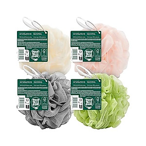 EcoTools Delicate EcoPouf 4 Pack, Loofah Sponge for Bath & Shower, Recycled Netting, Gentle Exfoliation, Pouf for Body Wash, Eco-Friendly Bath Accessory, Cruelty-Free, Color May Vary, (60g Each)