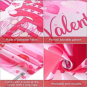 Happy Valentine's Day Backdrop Banner Gnome Photography Background Red Love Heart Photo Background Valentines Day Decor for Valentine Party Supplies, Propose Marriage Decorations, 72.83 x 43.3 Inch