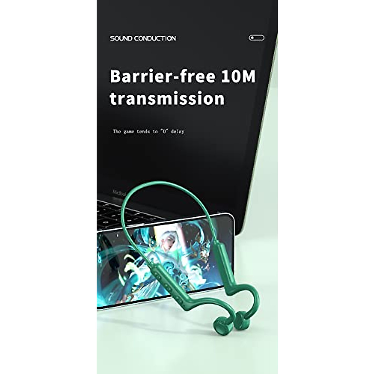 TEDATATA New Sports Bone Conduction Bluetooth Headset Sound Guide Listening to Songs not in Ear Music Driving Listening to Books Running for Women(Green)