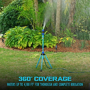Aqua Joe AJ-6PSTB-MAX HD Sprinkler & Mister W/Metal Tripod Base, 6 Patterns, 4100 Sq. Ft. Coverage, Blue