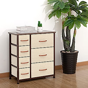 AZL1 Life Concept Vertical Dresser Storage Tower, Steel Frame, Wood Top, Easy Pull Fabric Bins-Organizer Unit for Bedroom, Hallway, Entryway, Closets-7 Drawers, Beige