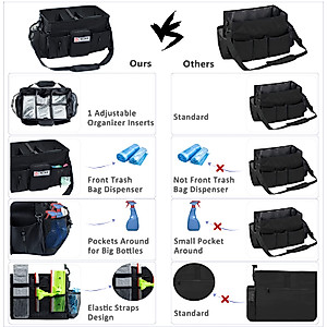 FRECOLSH Large Cleaning Supplies Organizer-Cleaning Caddy Organizer With Handles & Shoulder Strap-Cleaning Bags for Cleaning Suppliers-Housekeepers Wearable Cleaning Tote 2023 Upgraded Black