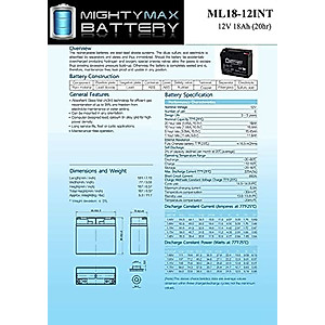 Mighty Max Battery ML18-12INT - 12 Volt 18 AH, Internal Thread (INT) Terminal, Rechargeable SLA AGM Battery