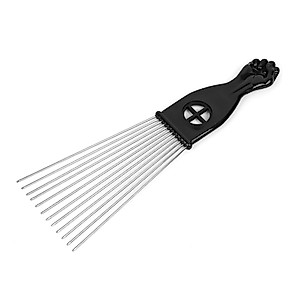 Folansy Afro Comb Metal African American Pick Comb Hairdressing Styling Tool, 2 Pack (Black-4, 2piece Assortment, Wide Teeth, Classic Black Fist Design, For Curly Hair and Afro Hairstyle)