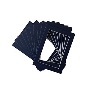 Studio 500, Pack of 10 11x14 Blue Picture Mat Set with White Core Bevel Cut for 8x10 Picture Matte Set + Backing Board + Clear Plastic Bags (Pack of 10 Blue 11x14 Complete Set)