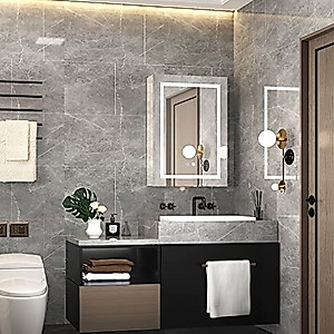 Chende Bathroom Medicine Cabinets with Lights, Stainless Steel Lighted Wall Cabinet with Mirror and Defogger, 20"X28" Bathroom Mirror Cabinet with LED Lights