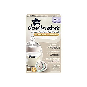 Tommee Tippee Closer to Nature Baby Bottle, Breast-Like Nipple with Anti-Colic Valve, 5oz, 1 Count, Includes Newborn Pacifier