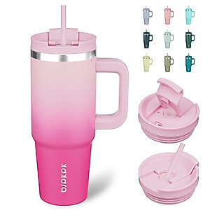 BJPKPK 30oz Stainless Steel Insulated Tumbler With Handle And Lid Straw Travel Coffee Mug Thermal Cup,Cherry Blossom